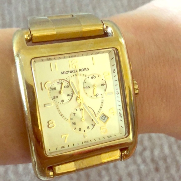 Michael Kors | Jewelry | Michael Kors Square Face Gold Watch Mk5436 W ...